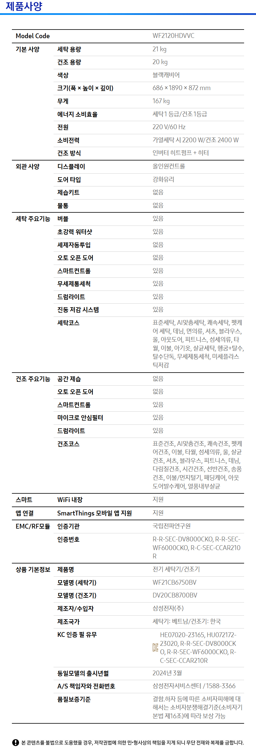 SAMSUNG(삼성전자) 삼성전자 비스포크 그랑데AI 원바디 TOP-FIT(21kg+20kg) WF2120HDVVC 블랙캐비어 | S.I.VILLAGE (에스아이빌리지)